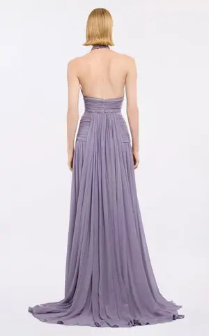 Elie Saab Gathered Halter Top Silk-blend Maxi Dress