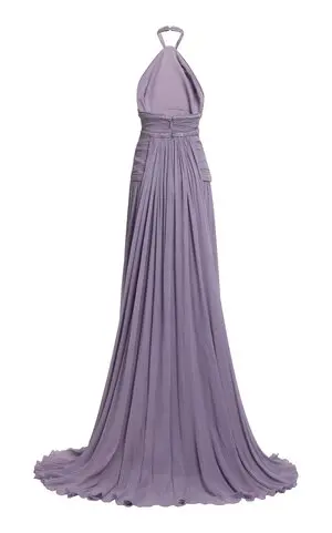 Elie Saab Gathered Halter Top Silk-blend Maxi Dress