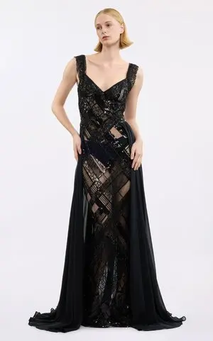 Elie Saab Draped Bead-embroidered Maxi Dress