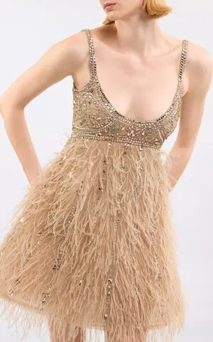 Elie Saab Bead-embroidered Feather-embellished Silk-blend Mini Dress