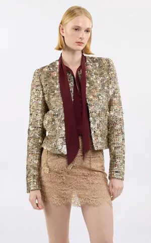 Elie Saab Sequined Tweed Cropped Jacket