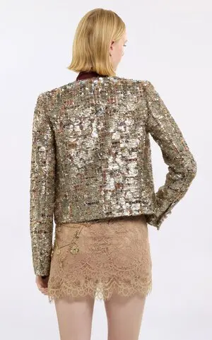 Elie Saab Sequined Tweed Cropped Jacket