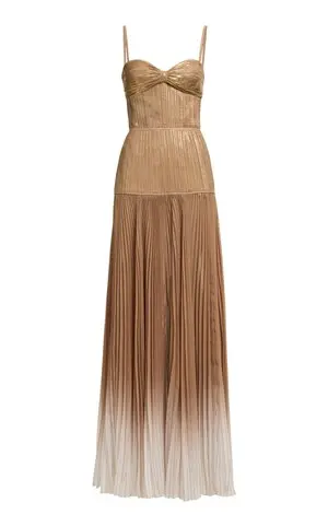 Elie Saab Pleated Ombre Maxi Dress - Tan