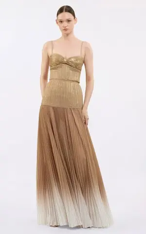 Elie Saab Pleated Ombre Maxi Dress