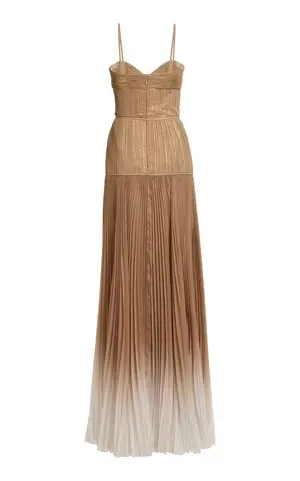 Elie Saab Pleated Ombre Maxi Dress