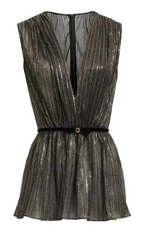 Elie Saab Deep V-neck Lurex Top - Metallic