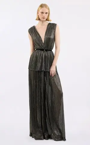 Elie Saab Deep V-neck Lurex Top