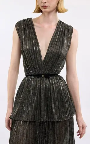 Elie Saab Deep V-neck Lurex Top