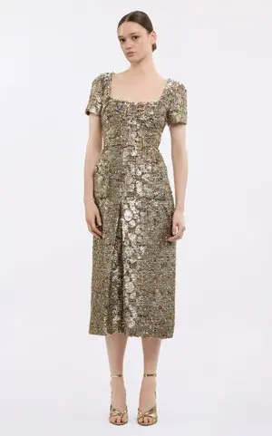 Elie Saab Sequined Tweed Midi Dress