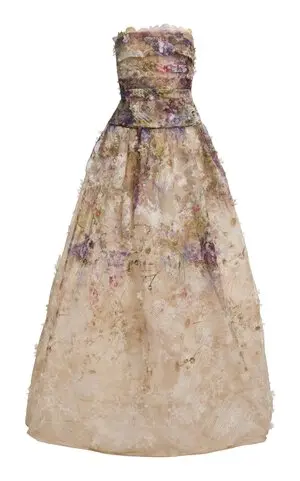 Elie Saab Floral-embellished Strapless Maxi Dress - Multi