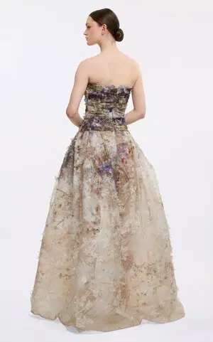 Elie Saab Floral-embellished Strapless Maxi Dress