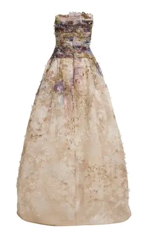 Elie Saab Floral-embellished Strapless Maxi Dress