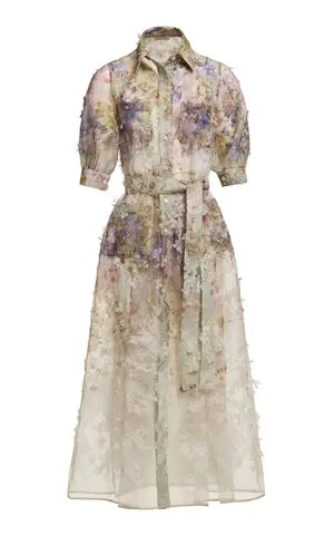 Elie Saab Floral-embellished Button-front Midi Dress - Multi