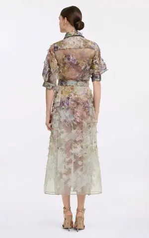 Elie Saab Floral-embellished Button-front Midi Dress