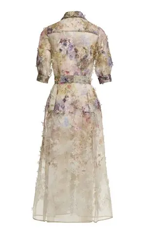 Elie Saab Floral-embellished Button-front Midi Dress