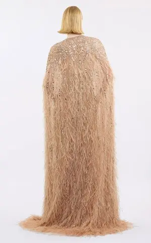 Elie Saab Bead-embroidered Feather-embellished Silk-blend Cape