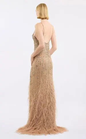Elie Saab Bead-embroidered Feather-embellished Silk-blend Maxi Dress