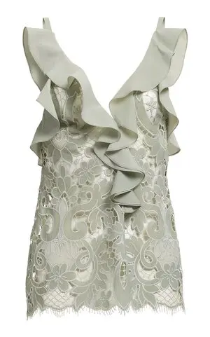 Elie Saab Ruffle-trim Lace Top - Green