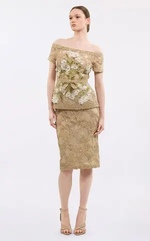 Elie Saab Floral-embellished Raffia-embroidered Off-the-shoulder Top
