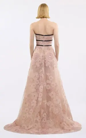 Elie Saab Strapless Floral Bead-embroidered Maxi Dress