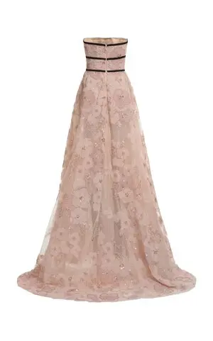Elie Saab Strapless Floral Bead-embroidered Maxi Dress