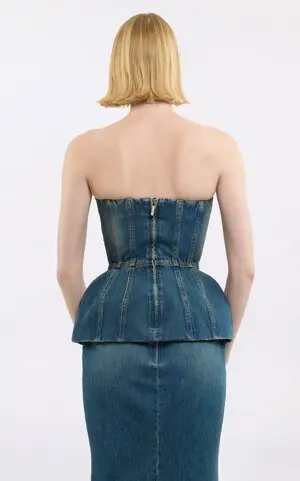 Elie Saab Floral-embellished Denim Corset