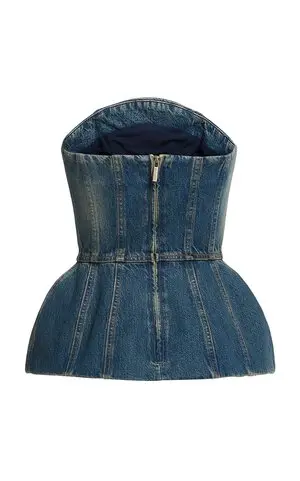 Elie Saab Floral-embellished Denim Corset