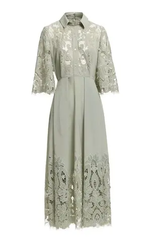 Elie Saab Lace-insert Button-front Midi Dress - Green