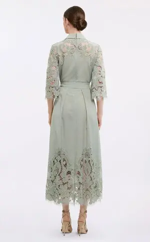 Elie Saab Lace-insert Button-front Midi Dress