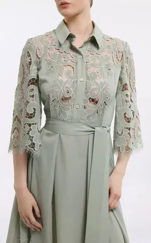 Elie Saab Lace-insert Button-front Midi Dress