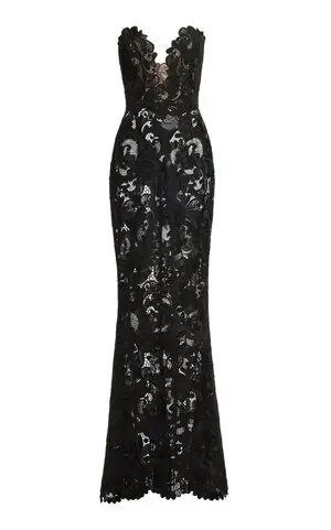 Elie Saab Strapless Lace Maxi Dress - Black