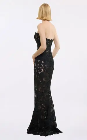 Elie Saab Strapless Lace Maxi Dress