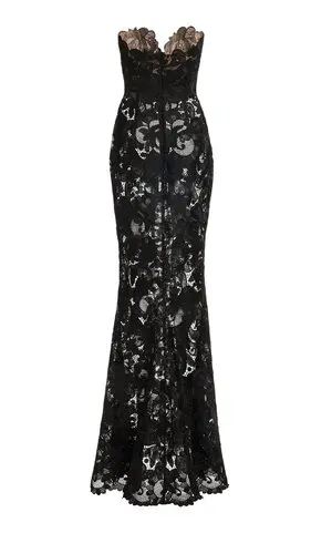 Elie Saab Strapless Lace Maxi Dress