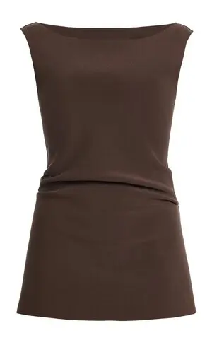 BIRROT Lay2 Draped Boatneck Top - Brown