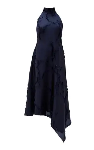 Amsale Eyelash Jacquard Halter Dress - Navy