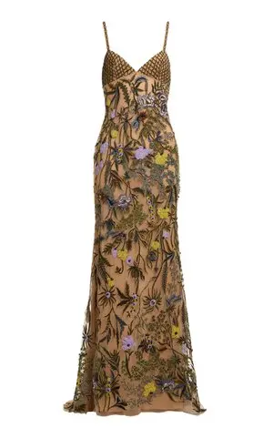 Elie Saab Floral Beaded Silk-blend Maxi Dress - Multi
