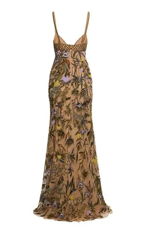 Elie Saab Floral Beaded Silk-blend Maxi Dress