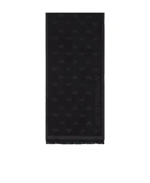Emporio Armani Logo Embroidered Frayed Edge Knitted Scarf - Black