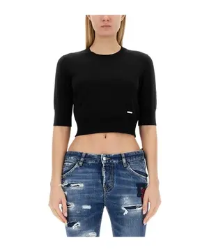 Dsquared2 Logo-appliqué Crewneck Knitted Jumper - Black