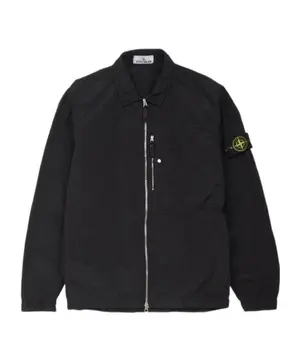 Stone Island Logo Patch Zip-up Overshirt - Black