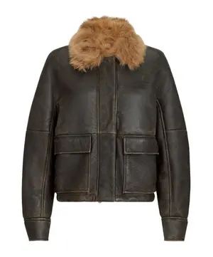 Brunello Cucinelli Shearling Aviator Jacket With Monili - Black