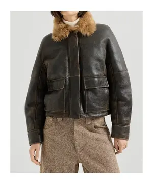 Brunello Cucinelli Shearling Aviator Jacket With Monili
