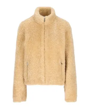 Miu Miu Shearling Zip-up Jacket - Beige