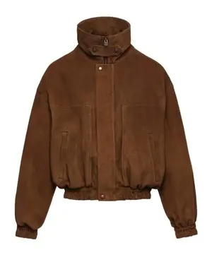 Magda Butrym Snap-collar Leather Aviator Jacket In Suede - Brown
