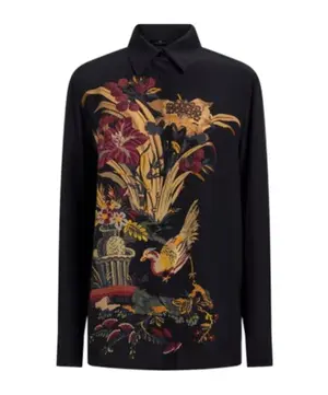 Etro Silk Shirt With Placed Front Print - Black