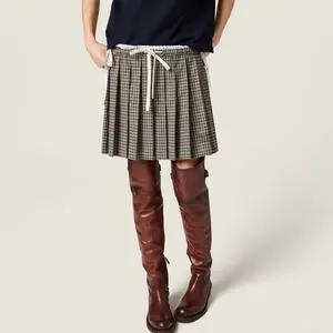 Miu Miu Check-pattern Pleated Mini Skirt - Black