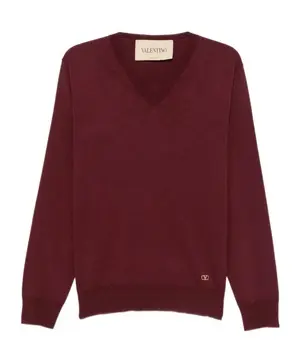 Valentino Garavani V-neck Logo Plaque Sweater