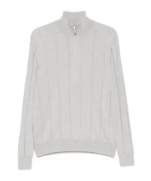Canali Ribbed-knit Quarter-zip Sweater