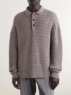 Bottega Veneta Intrecciato Knitted Polo Sweater - Grey