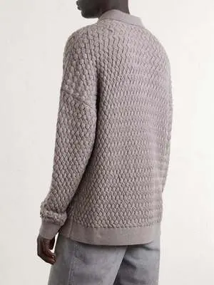 Bottega Veneta Intrecciato Knitted Polo Sweater - Grey